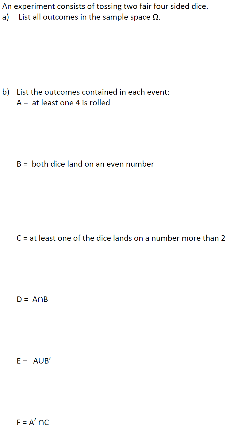 Solved An experiment consists of tossing two fair four sided | Chegg.com