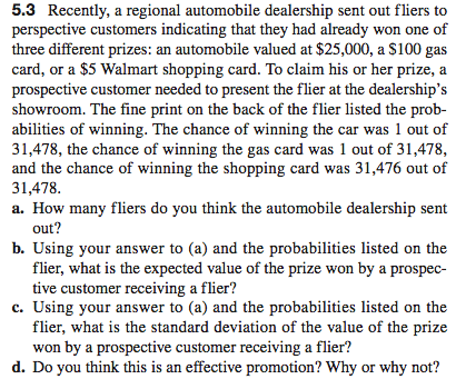 Solved 5.3 Recently, a regional automobile dealership sent | Chegg.com