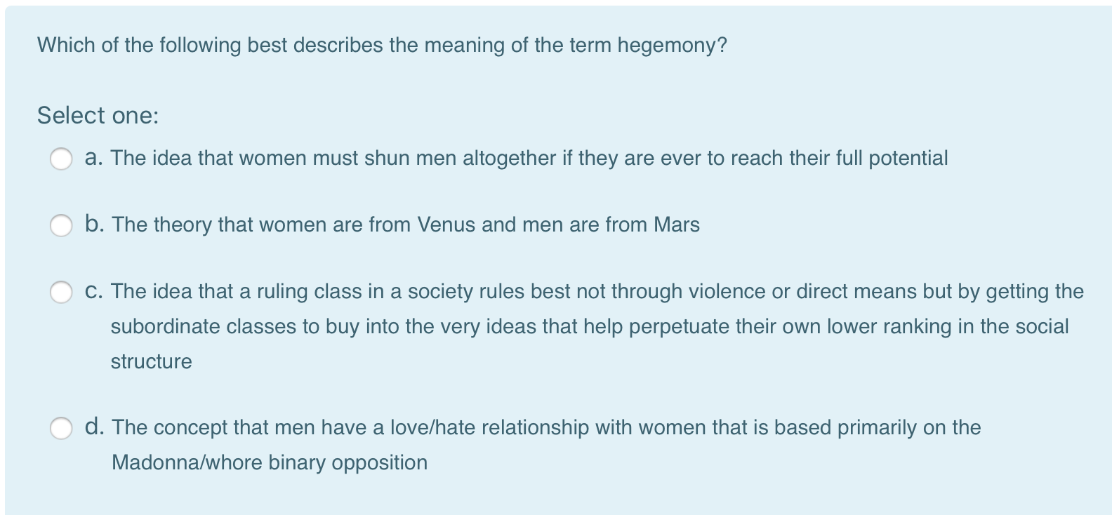 Solved Which of the following best describes the meaning of | Chegg.com