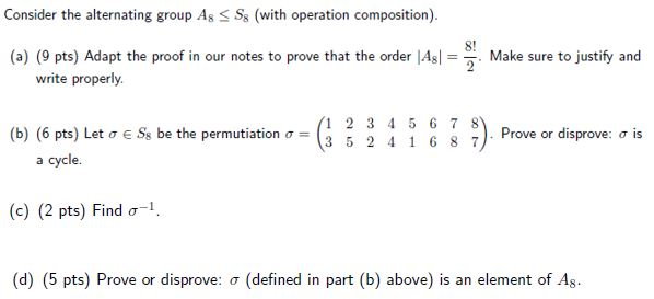 Solved Consider the alternating group Ag SS: (with operation | Chegg.com