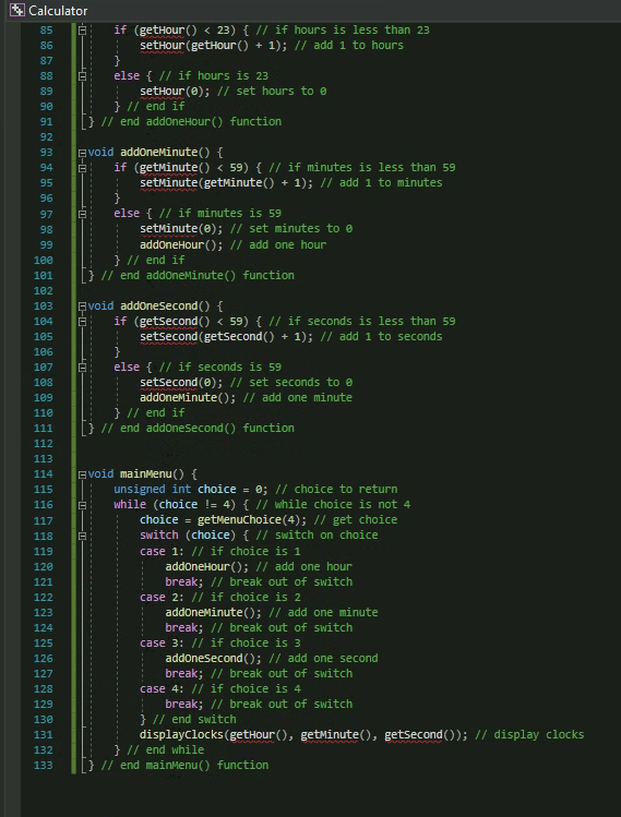 Solved CalculatorCalculator (Global ScGvoid mainmenu() \{ | Chegg.com