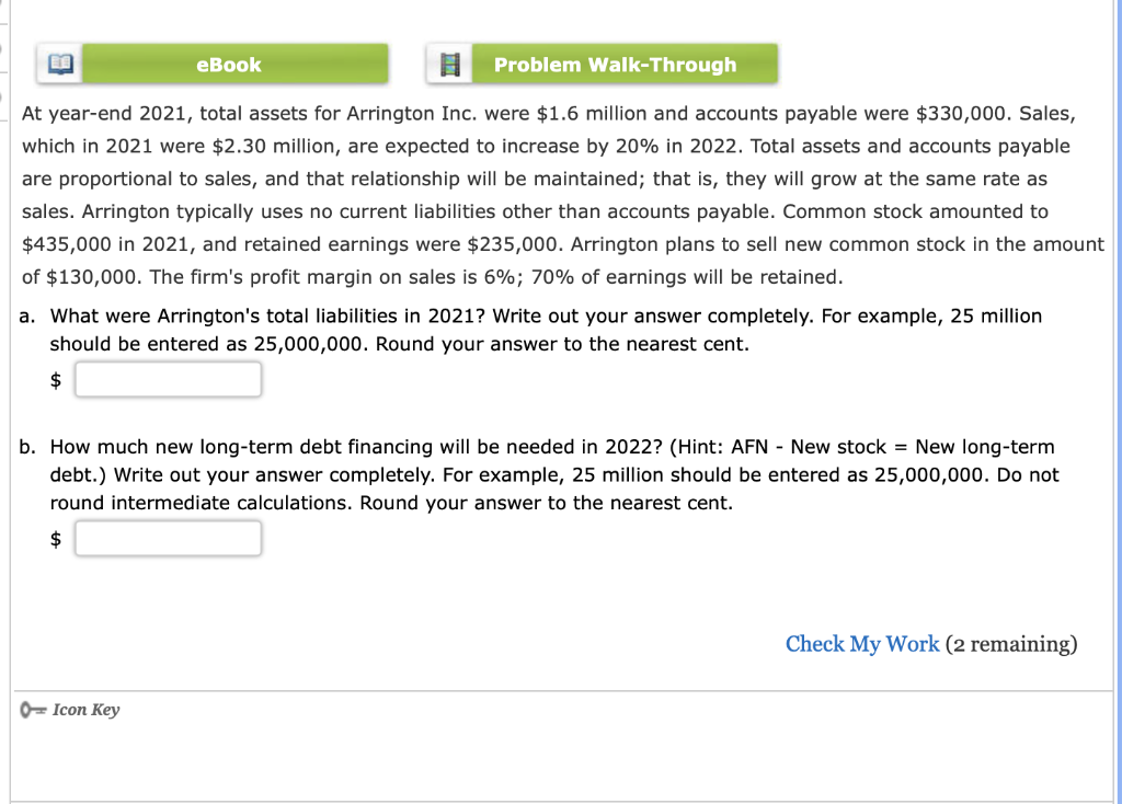 Solved eBook Problem Walk-Through At year-end 2021, total | Chegg.com