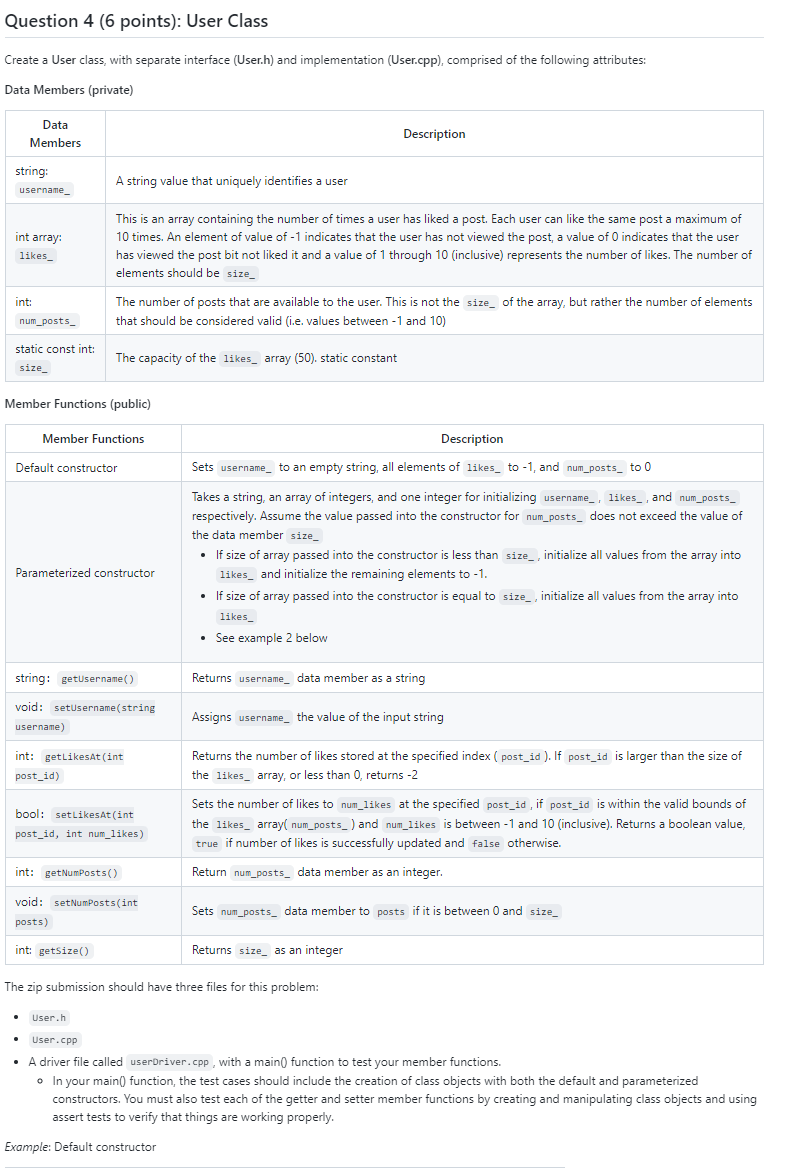 Solved Create A User Class With Separate Interface Userh 
