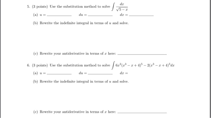 Solved Use the substitution method to solve integrals | Chegg.com