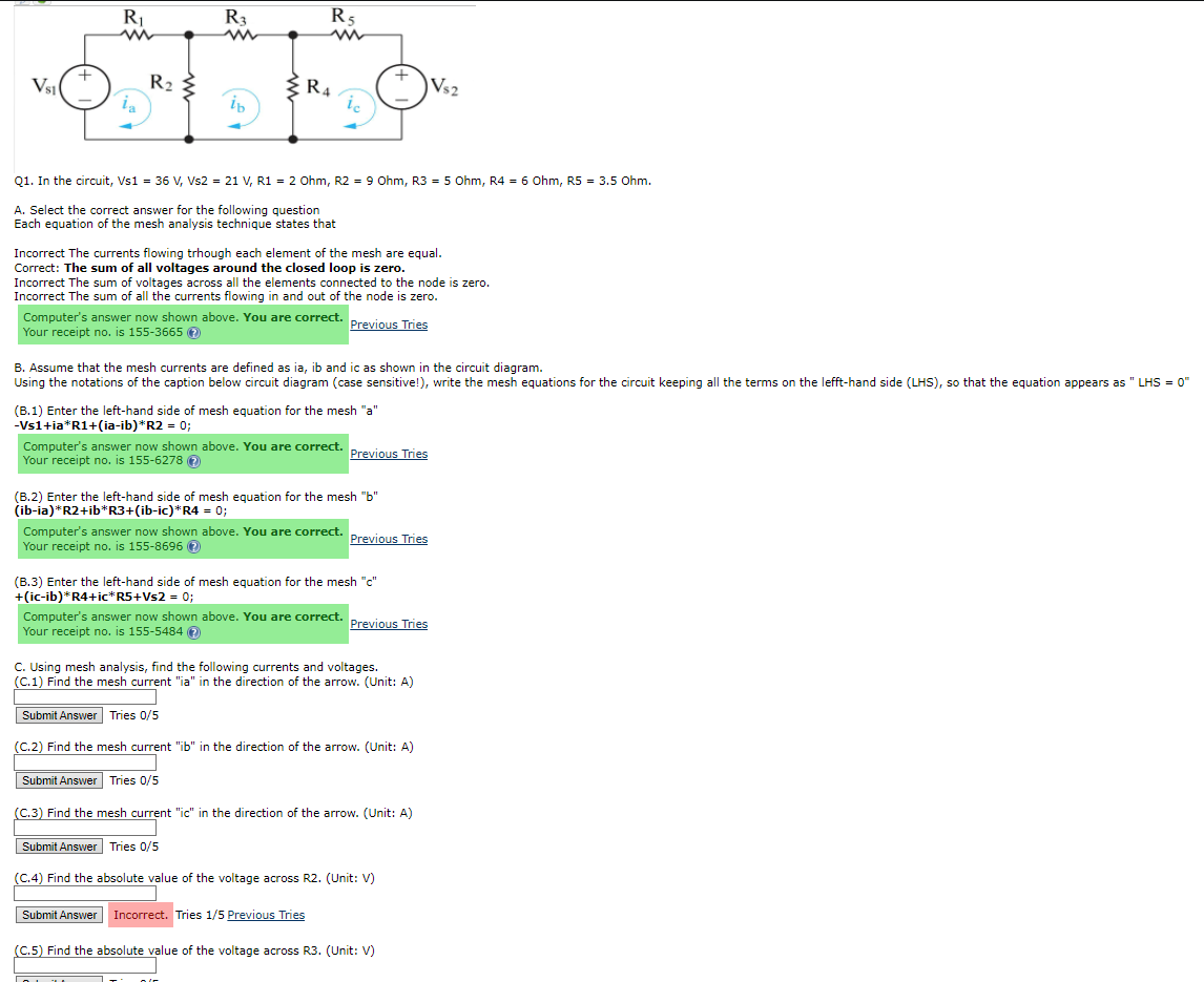 Solved Q1. In the circuit, Vs1 =36 V,Vs2=21 | Chegg.com