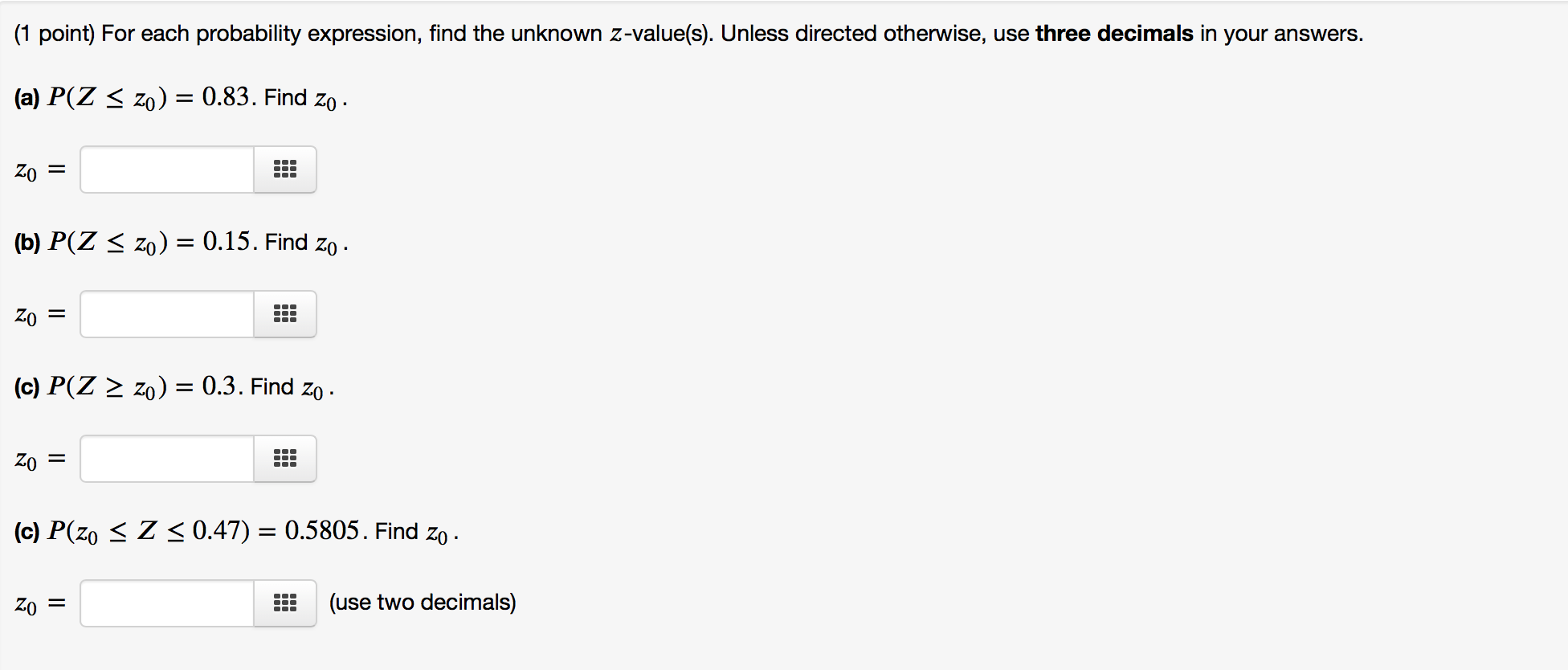 Solved (1 point) For each probability expression, find the | Chegg.com