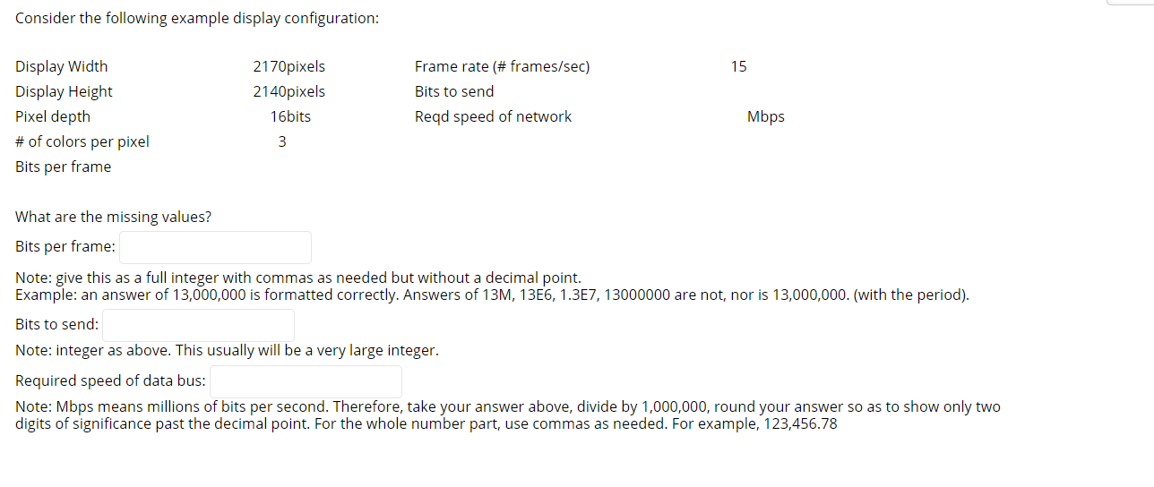 Solved Consider the following example display configuration: | Chegg.com