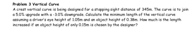 Solved Problem 3 Vertical Curve A crest vertical curve is | Chegg.com