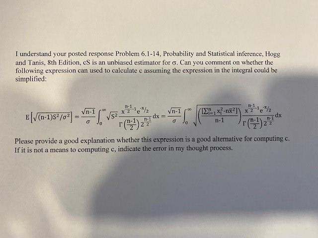 I understand your posted response Problem 6.1-14, | Chegg.com