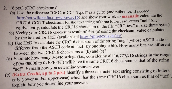 2. (6 pts.) (CRC checksums) (a) Use the reference | Chegg.com
