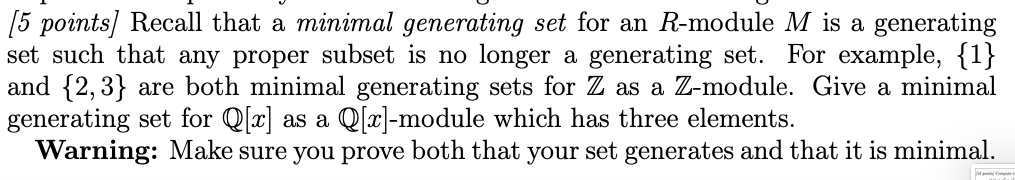 Solved [5 points) Recall that a minimal generating set for | Chegg.com