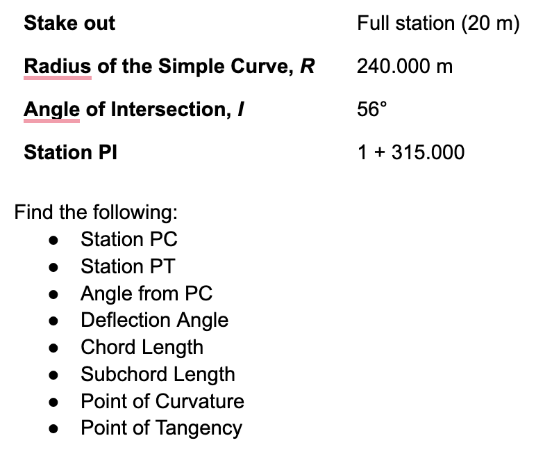 Solved LAYING OUT A HORIZONTAL SIMPLE CURVE BY | Chegg.com