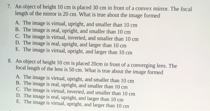Solved An object of height 10 cm is placed 30 cm in front of | Chegg.com