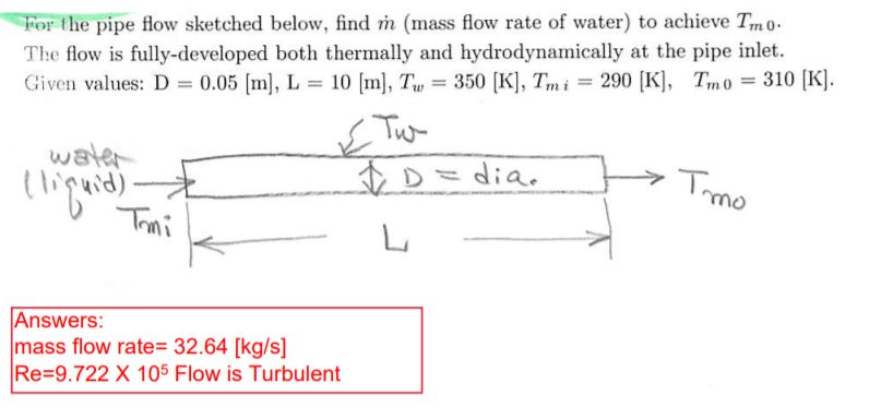 Solved For the pipe flow sketched below, find m (mass flow | Chegg.com