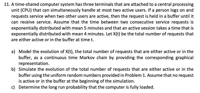 11. A time-shared computer system has three terminals | Chegg.com