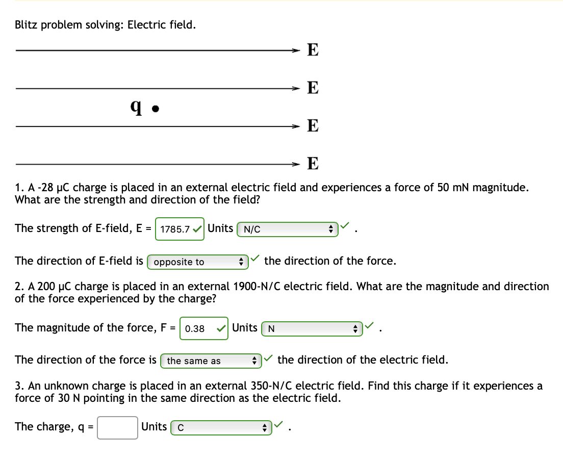 Solved Blitz problem solving: Electric field. 1. A -28 C | Chegg.com