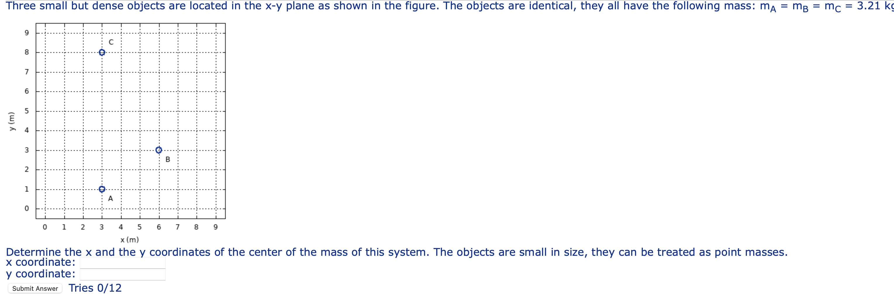 Solved Three small but dense objects are located in the x−y | Chegg.com