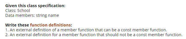 Solved Given this class specification: Class: School Data | Chegg.com