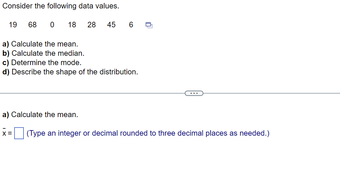 Solved Consider the following data values. a) Calculate the | Chegg.com