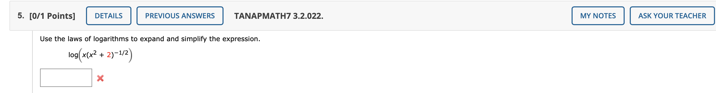 Solved 5. [0/1 Points] DETAILS PREVIOUS ANSWERS TANAPMATH7 | Chegg.com