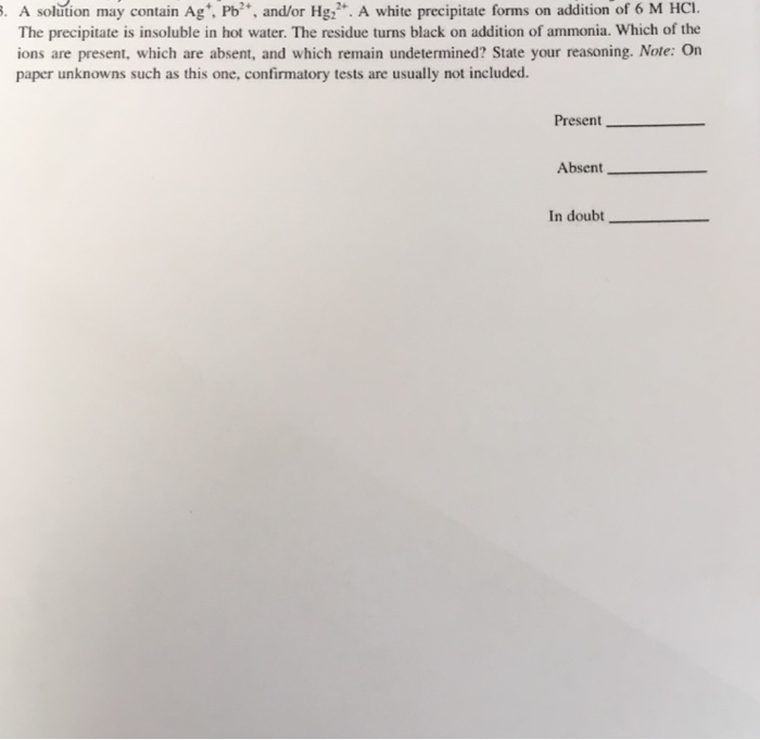 Solved A solution may contain Ag+, Pb2+, and Hg22+. A | Chegg.com