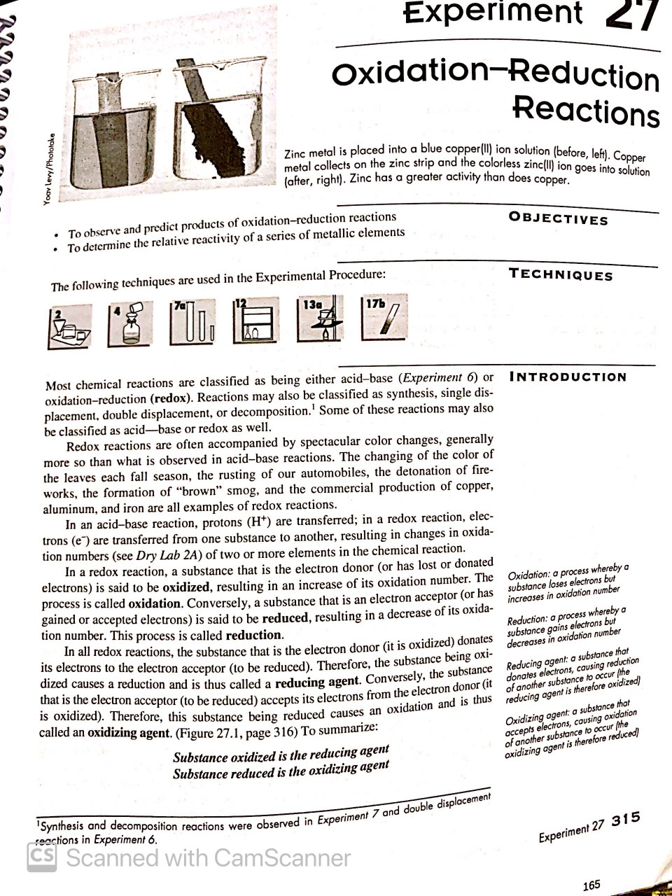 Solved B Experiment 27 Oxidation Reduction Reactions anana | Chegg.com