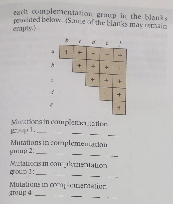 Solved each complementation group in the blanks provided | Chegg.com