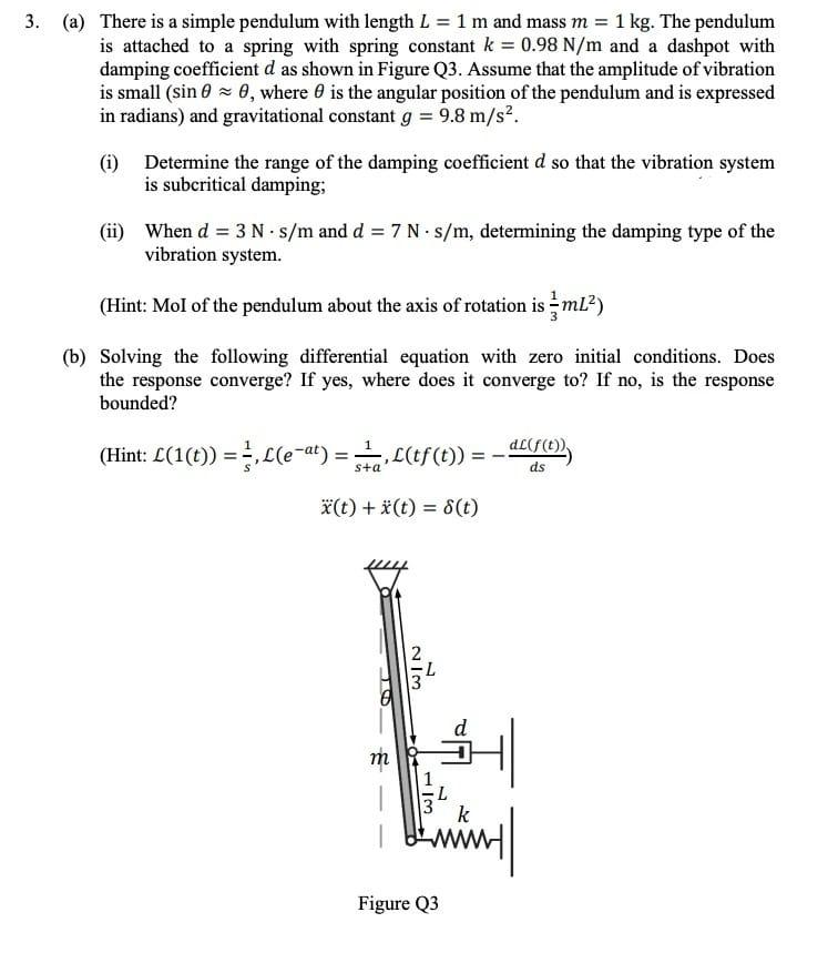 Solved درا 3 A There Is A Simple Pendulum With Length L Chegg