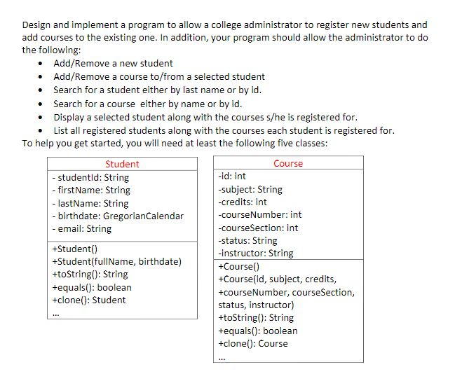 Design and implement a program to allow a college | Chegg.com