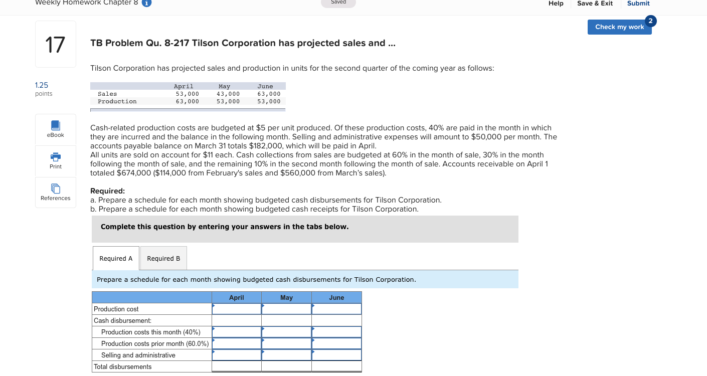 Solved Weekly Homework Chapter 8 i Saved Help Save & Exit | Chegg.com