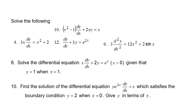 Solved Solve the following (2-1d 2xy x dc 10. dy dy 4. 3x | Chegg.com