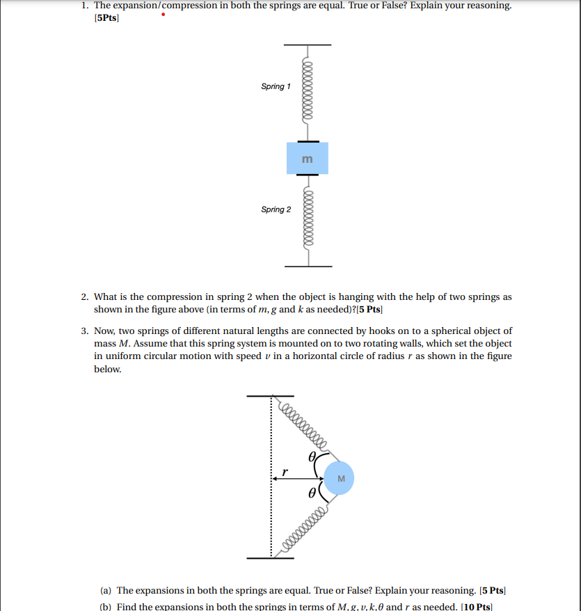 Solved 1. The expansion/compression in both the springs are | Chegg.com