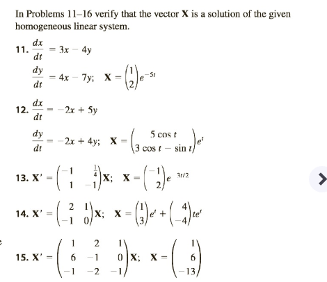 Solved In Problems 11-16 verify that the vector X is a | Chegg.com