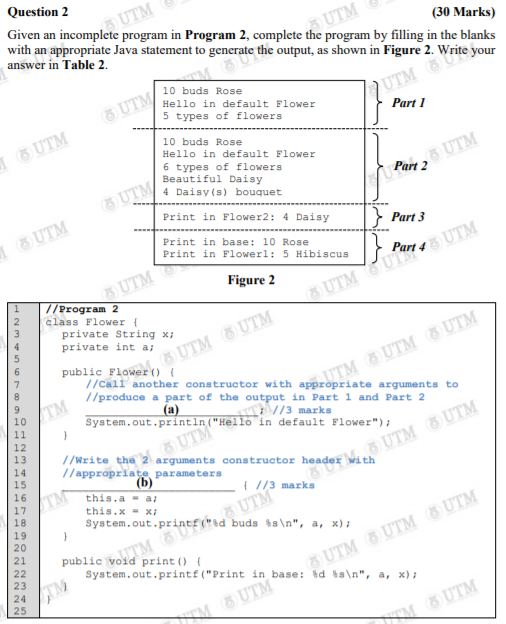Solved UTM UTM Question 2 (30 Marks) Given an incomplete | Chegg.com