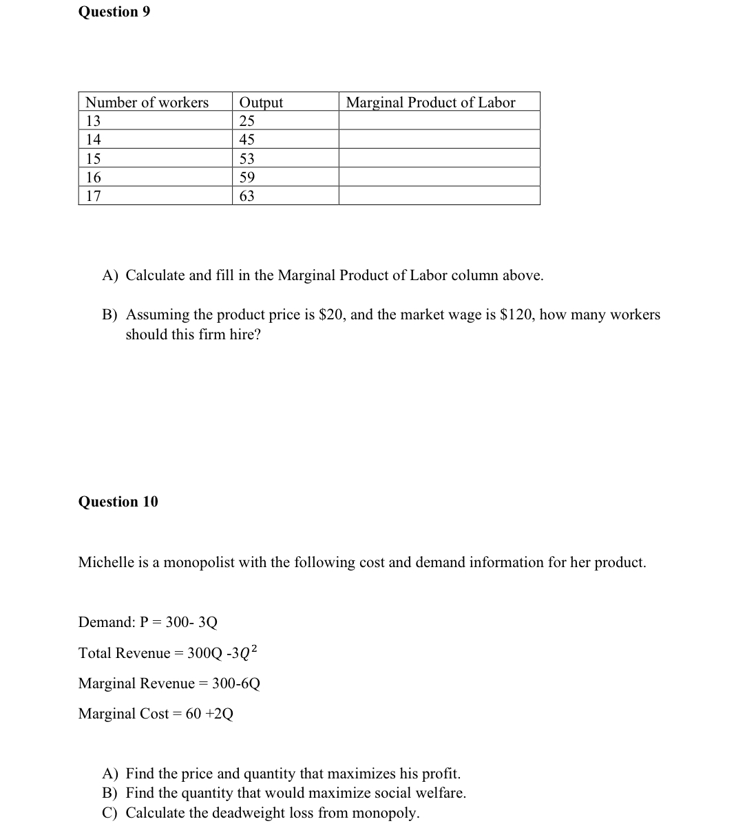 Solved Question 9A) ﻿Calculate and fill in the Marginal | Chegg.com