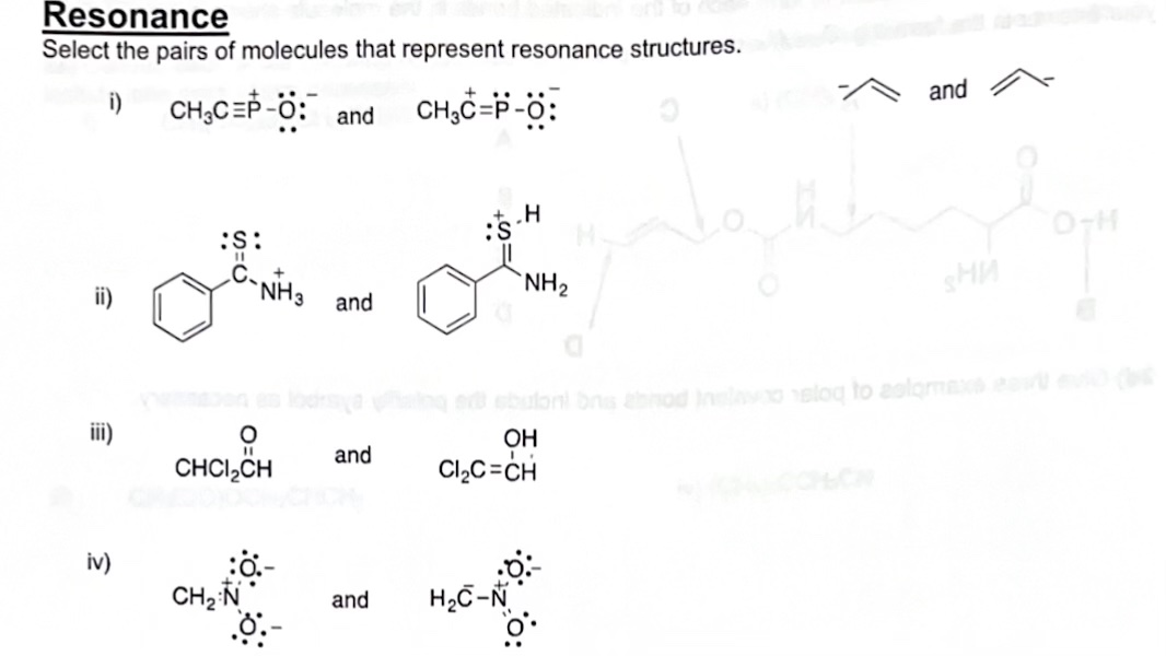 Solved Resonance Select the pairs of molecules that | Chegg.com