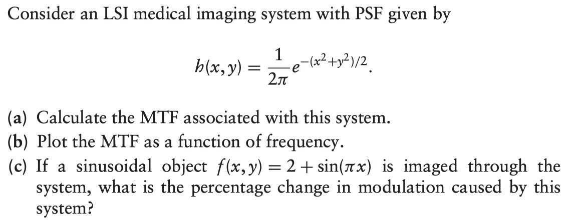 Consider an LSI medical imaging system with PSF given | Chegg.com