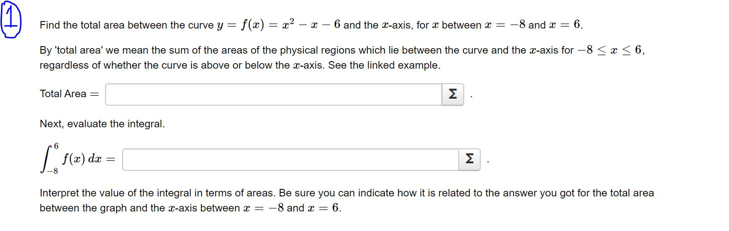 Solved (1) Find the total area between the curve y = f(x) = | Chegg.com