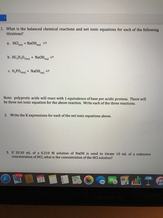 Solved What is the balanced chemical reactions and net ionic | Chegg.com
