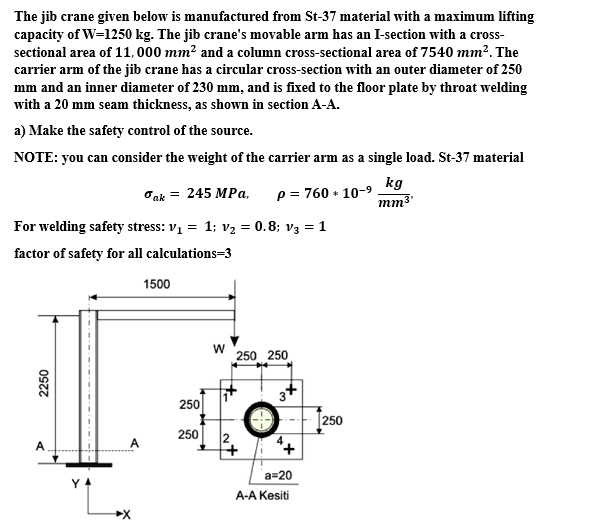 Solved The jib crane given below is manufactured from St-37 | Chegg.com