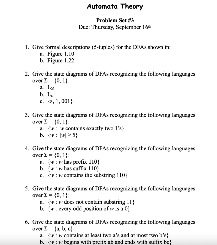 Solved Automata Theory Problem Set #3 Due: Thursday, | Chegg.com
