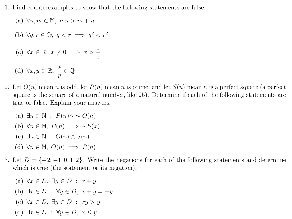 Solved 1. Find counterexamples to show that the following | Chegg.com