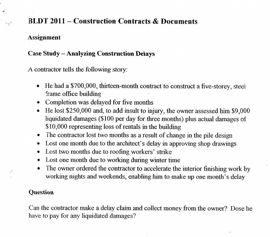 Solved BLDT 2011 - Construction Contracts & Documents - | Chegg.com