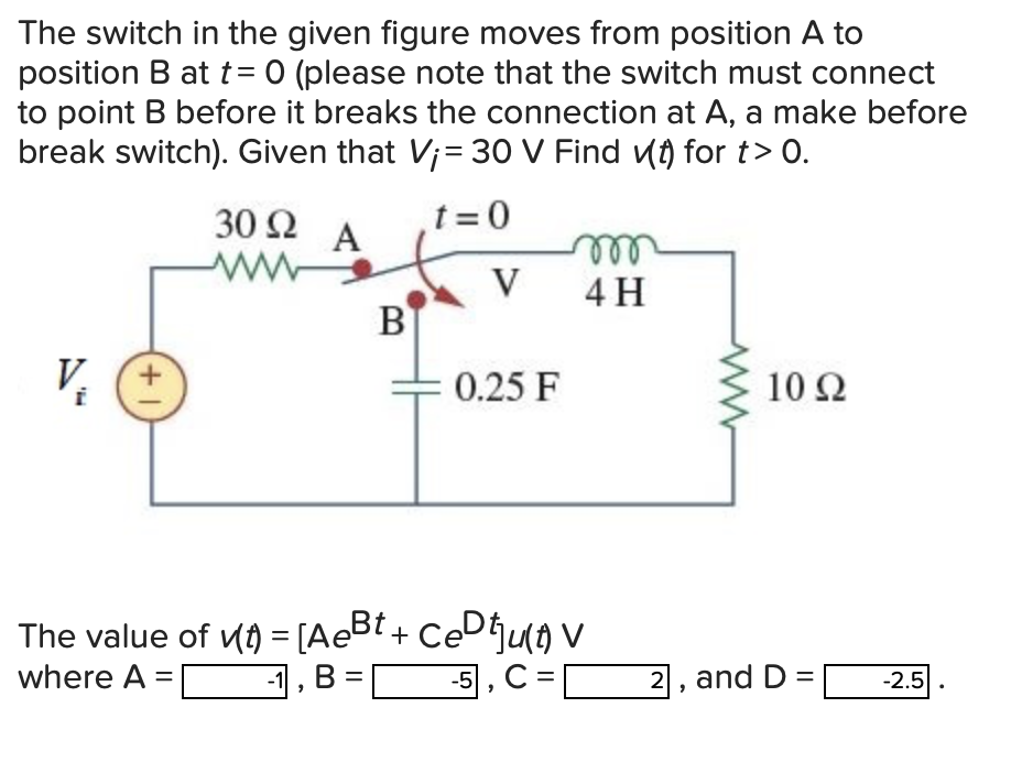 Solved The switch in the given figure moves from position A | Chegg.com