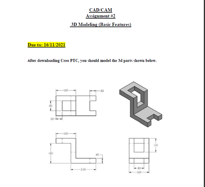 Solved CAD/CAM Assignment #2 3D Modeling (Basic Features) | Chegg.com