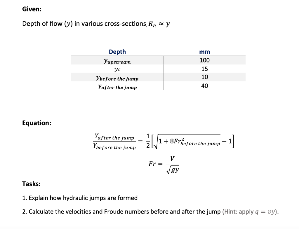 Solved Given: Depth of flow (y) in various cross-sections, | Chegg.com