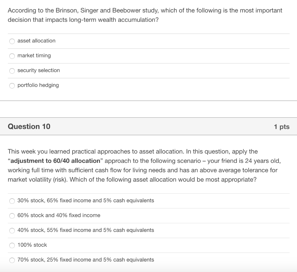 Solved According to the Brinson, Singer and Beebower study, | Chegg.com