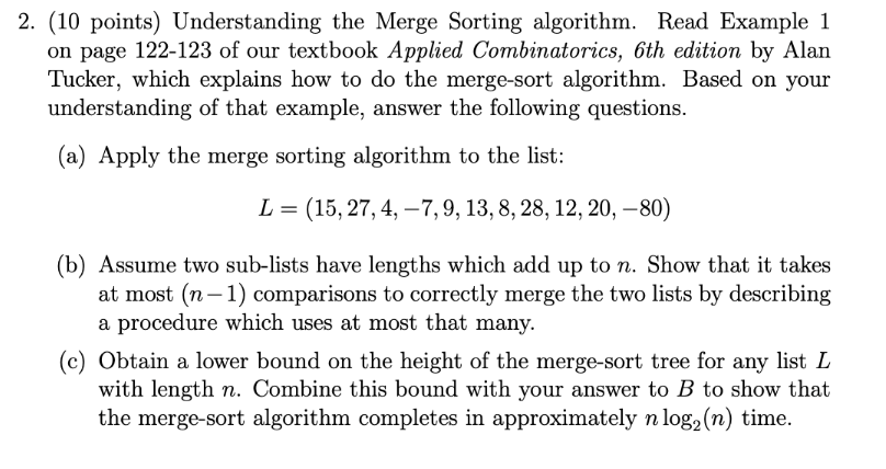 Solved (10 ﻿points) ﻿Understanding the Merge Sorting | Chegg.com