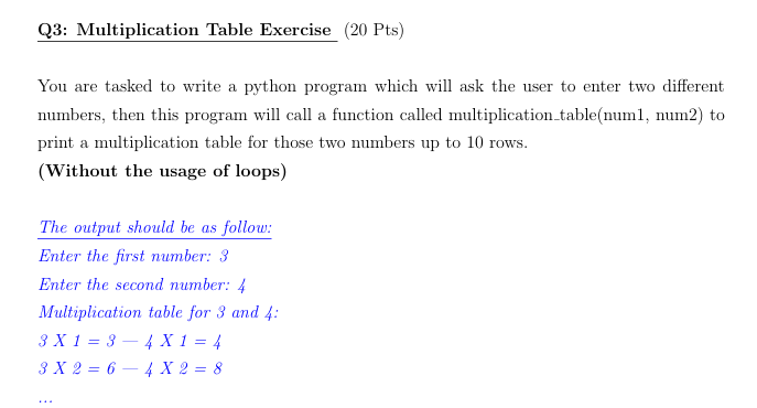 Solved Multiplication Table Exercise You are tasked to write | Chegg.com
