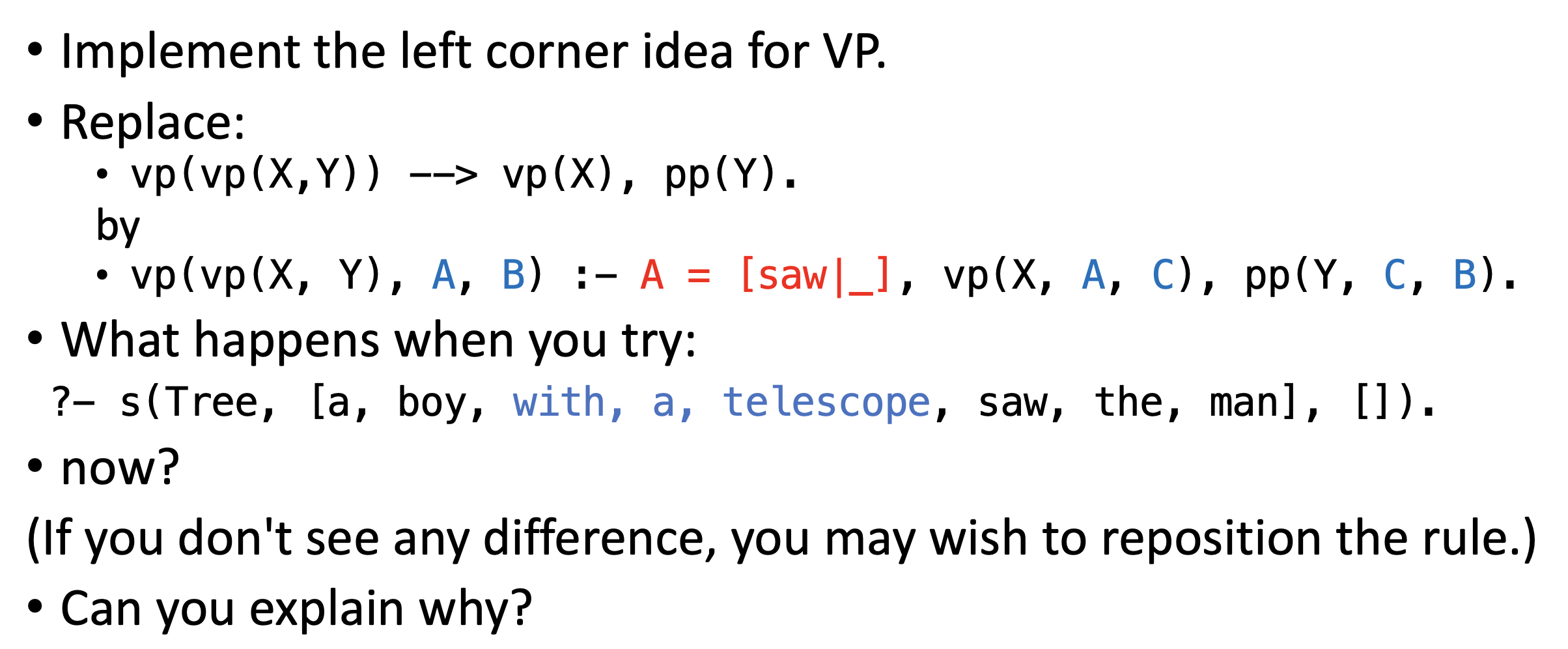 Solved - Implement the left corner idea for VP. - Replace: - | Chegg.com